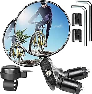 Bike Mirror, Bicycle Mirror Handlebar Mount for Handlebar Bicycle Riding Rear View Mirror, Clear Mirror with 360° Adjustable Handlebar Installation, for 18-22mm Bar