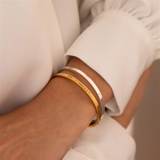 Engraved Clasp Bangle: Personalized Name, Date, Initials - Etsy