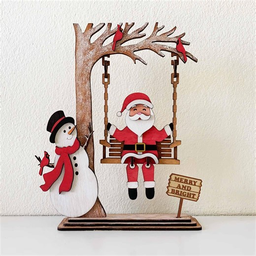 3D Santa on Swing Laser Cut File: Santa and Snowman - Christmas Decoration (digital Download) - Etsy