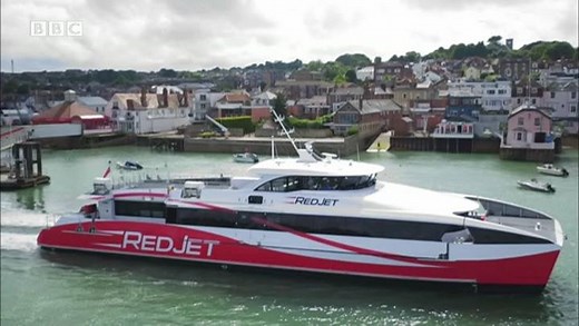 This is the new £6m cross-Solent high-speed ferry. The 275-capacity Red Jet 6 is the first of its kind to be built in the UK for 15 years. She was officially named earlier this week. | BBC Hampshire & Isle of Wight