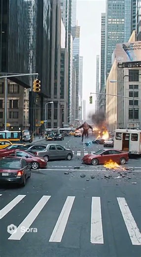 Aliens fighting in downtown streets