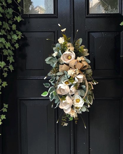 Spring Wreath With Magnolias, Front Door Swag, Farmhouse Door Decor - Etsy