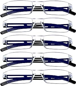 VisionGlobal 5 Pairs Reading Glasses, Blue Light Blocking Glasses, Computer Reading Glasses for Women and Men, Fashion Square Eyewear Frame (Black,+2.50 Magnification)