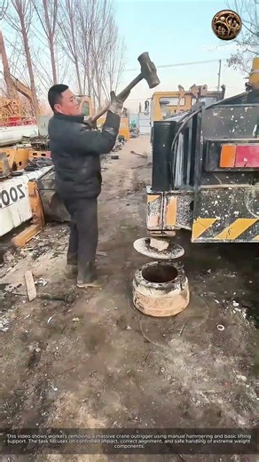 Intense Hammer Time! Salvaging Heavy Equipment Part: Massive Crane Outrigger REMOVE With Brute Force
