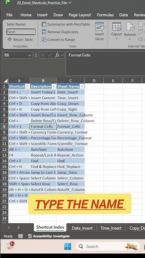 How to name a table in excel?