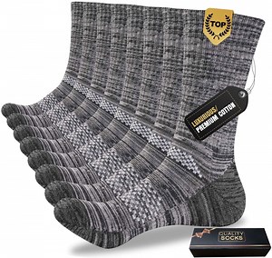 FREE YOKA 4 Pairs Men's Cushioned Crew Work Socks,Moisture Wicking Athletic Boot Socks for Hiking Sports Running