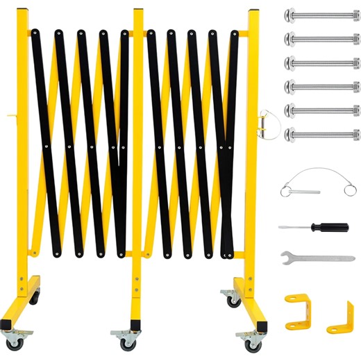Industrial Expandable Barricade Gate, 16.4 Ft Retractable Traffic Fence with Casters, Easily Assembled Safety Barrier for Maintenance and Construction Work, Crowd and Traffic Control