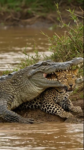 Crocodile attack leopard during drinking | The Animals