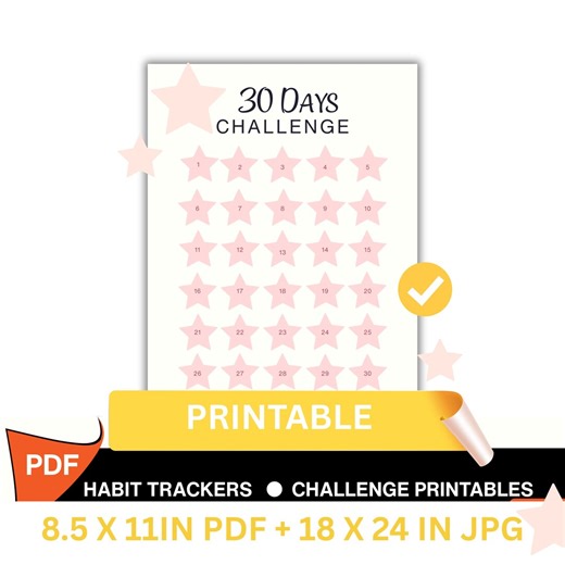 30 Day Challenge Tracker | Goal Printable (PDF & JPG Download) - Etsy
