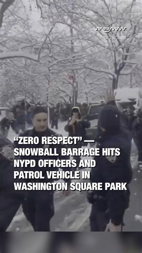 “Zero Respect” Snowball Barrage Hits NYPD Officers and Patrol Vehicle in Washington Square Park “Zero respect” on a snow day in NYC. In Washington Square Park, what started as a massive snowball fight turned into crowds attacking officers with snowballs as NYPD tried to clear the area and respond to people climbing onto a nearby building. But the visuals are hard to ignore uniforms and a marked car getting chased out of the area under a hail of snow, while the crowd cheers and keeps throwing. Po