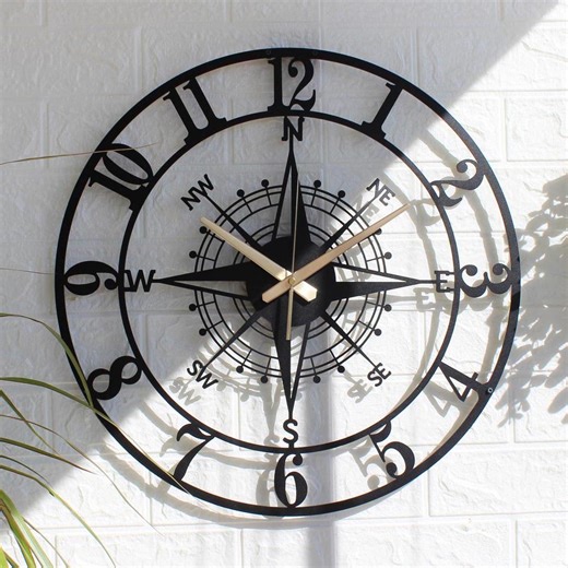 Compass Metal Wall Clock: Silent Mid-century Modern Home Decor - Etsy