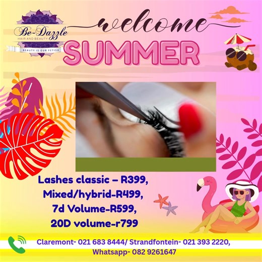 👁️✨ Lash Goals Unlocked! ✨ 👁️ From subtle elegance to full-on drama—your perfect lash look starts here: 💫 Classic Lash – R399 💫 Mixed Lash – R499 💫 7D Volume – R599 💫 20D Mega Volume – R799 Whether you're after everyday glam or red-carpet intensity, we've got your lashes covered. 📍 Book your glam session at: Claremont: 021 683 8444 Strandfontein: 021 393 2220 📲 WhatsApp: 082 926 1647 🌐 www.be-dazzle.co.za 💳 Flexible payments via PayJustNow, Mobicred, and Payflex 📆 Open 7 days a week—b