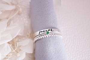 Script Name Ring Sterling Silver Personalized Ring With Birthstone, Stacking Rings, New Mom Gift, Personalized Gift for Mom Mothers Day Gift - Etsy