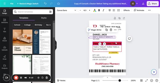 Editable Prescription Label Template | Pill Bottle Label | RX Label | | Custom Prescription Label | Supplement Labels | Canva Editable - Etsy
