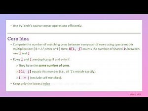 Efficiently Identifying Duplicate Rows in a Sparse Binary Matrix with PyTorch