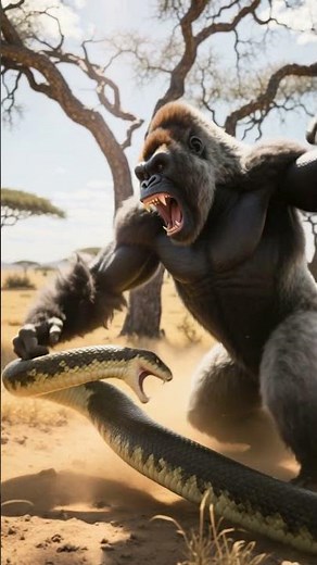 Gorilla Faces Off Against Giant Python | Intense Cinematic AI Animation #wildlife #animals