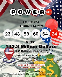 🎟️ Powerball Results – February 14, 2026 Today’s Powerball winning numbers are here! 🎱🍀 Double-check your tickets and get ready for the next draw. Follow for more lottery updates and reminders. #Powerball #PowerballResults #PowerballToday #lottoresults #lottoresultstoday #lotto #lottery #jackpot #winningnumbers #USLottery #results | World's Biggest Lotto Results