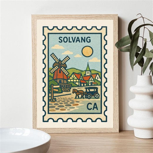 Solvang Printable Wall Art, Danish Village California Travel Poster, Scandinavian Style Windmill Print, Vintage Digital Download - Etsy