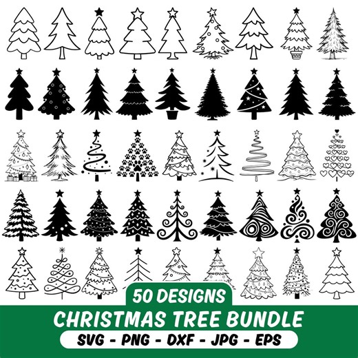Christmas Tree SVG Bundle, Christmas Svg, Christmas Tree Silhouette, Christmas Tree Clipart, Christmas Tree Outline, Christmas Ornaments Svg - Etsy