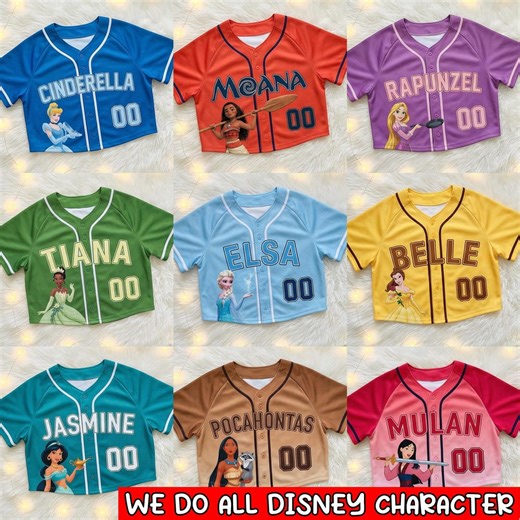 Custom Disney Princess Number Baseball Crop Top Jersey, Jersey Gift for Kid Custom Disney Lover, Y2K Crewneck, Disney Princess Birthday Gift - Etsy
