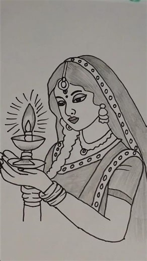 How to Draw beautiful Diwali drawing in girl ...🪔