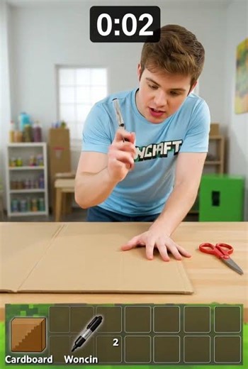 Minecraft Speedrun IRL: Craft a Pickaxe From Cardboard (Timer On Screen)