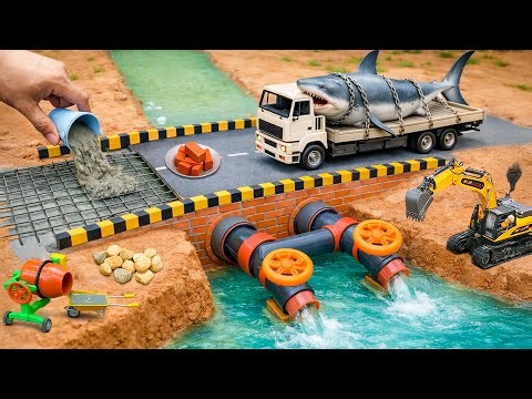 DIY Mini Concrete Bridge with a Smart Dual Outlet Drainage System | ‪@MinMinTractor‬