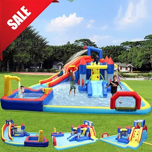 HNH 10 in 1 Inflatable Water Slide Kids Bounce House with Splash Pool & Water Gun & Basketball & Climbing Wall & Dual Pools & Soccer,650W Air Blower, 18.92x17.08FT