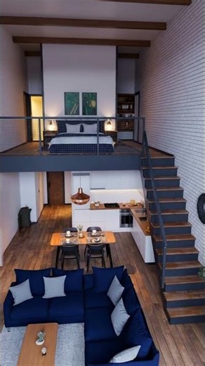 Industrial Chic Loft Apartment | Navy Blue & Wood Interior Design