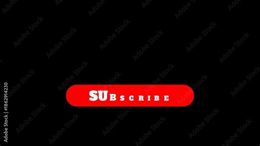 Red subscribe button animation with rounded shape on transparent background. Clean call to action element in 4K resolution, ideal for videos, social media content, tutorials, streaming overlays, and m