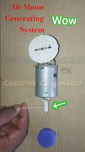 By pulling a string to spin the motor, 12 volts are produced, enough to light a bulb #pulley #12v