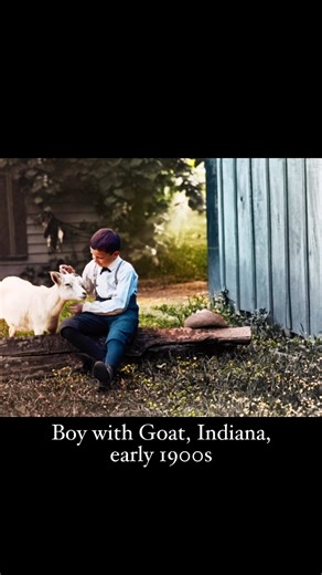 4.7K views · 187 reactions | This early 1900s Indiana photo shows a young boy seated on a log with his goat beside him. His suspenders, bow tie, and straw hat capture the fashions of rural childhood, while the goat reminds us of the close ties between farm children and their animals. #Restore #adobePhotoshop #VintagePhotography #HistoryLovers #IndianaHistory | Memory Lane Photos | Facebook