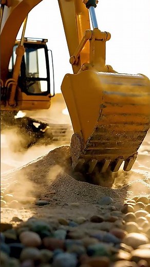 Raw Power: Excavator Digging Sand in Golden Light! 🚧
