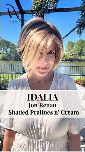 Idalia by Jon Renau in color Shaded Pralines n’ Cream from Wig Studio 1 • Synthetic wig • Smart Lace front • Open wefted #jonrenau #wigstudio1 #wigs #beautifulyou #alternativehair #hairhacks #realisticwigs #ad #shortwig #shortwigs #syntheticwigs #wigreels #hairlosssolutionsforwomen | Cheryl CrowningConfidently