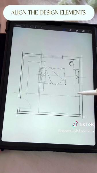 Step-by-Step Bedroom Design Sketch on Procreate App