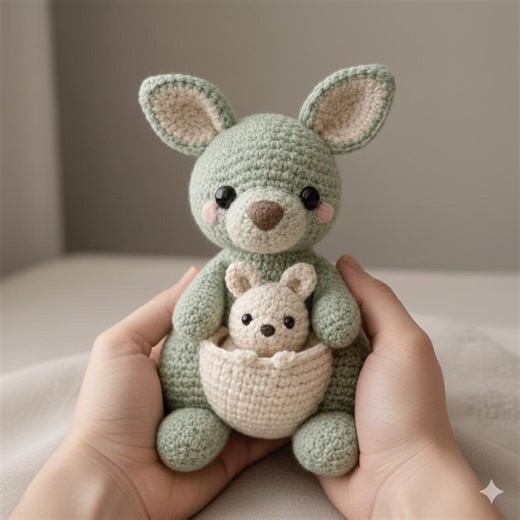 Easy Kangaroo Amigurumi Crochet Pattern PDF – Baby Kangaroo with Pouch, Beginner Friendly