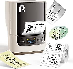 POLONO PM220S Label Makers, Barcode Label Printer Portable Thermal Printer for Small Business, Address, Logo, Office, Mailing, Sticker Printer for Phones & PC, Matte-White