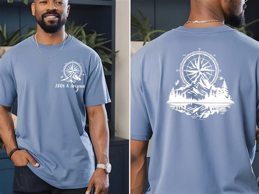Dry-fit Performance Compass Custom Shirt, Mountain Silhouette, Custom Travail Shirt, Nature Campers 100% Polyester Business Apparel - Etsy