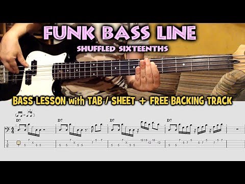 FUNK BASS Line / Riff / Groove - BASS LESSON with TAB / SHEET + Free Backing Track