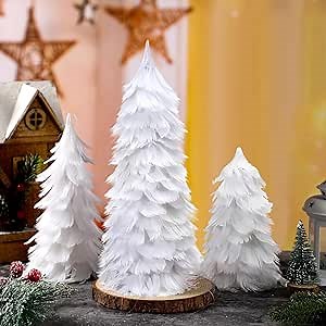 3 Piece Christmas Feather Tree with Tips White Feather 6'' 8'' 12'' Xmas Decor White Natural Xmas Tree Tabletop Decorations Centerpieces for Winter Wedding Christmas Party