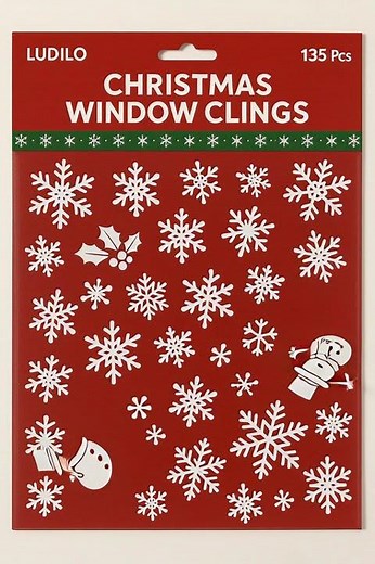 LUDILO 135Pcs Christmas Window Clings Snowflakes Window Decals Static Window Stickers for Christmas