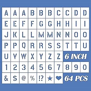 Letter Stencils Numbers for Painting Reusable: 6 Inch Large Plastic Spray Paint Lettering Alphabet Templates for Wood, Wall 64pcs