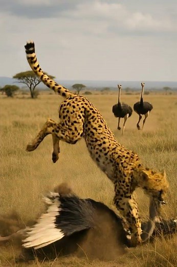 "Cheetah vs Ostrich: Wild Hunt in the African Savannah#animals #wildlife #cuteanimals #shorts