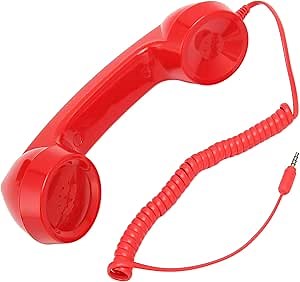 Jiawu Vintage Retro Telephone Handset, Cell Phone Receiver MIC Microphone Speaker for Cellphone, Smartphone and Computers, Old Telephone Headse with 3.5 mm Socket (Red)