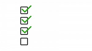 Animated checklist with green checkmarks in square boxes. Task completion animation on white background. Perfect for productivity, to-do lists, goals, workflow, and success presentations or apps.
