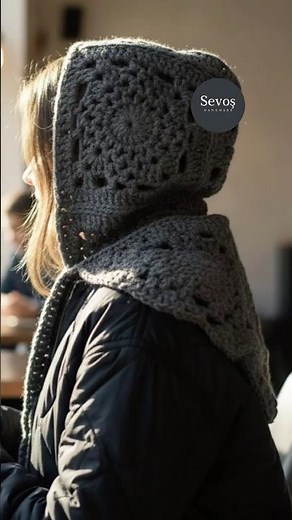 Hooded balaclava pattern you can make with 9 square motifs 🩶 #winterknits #crochetbalaclava