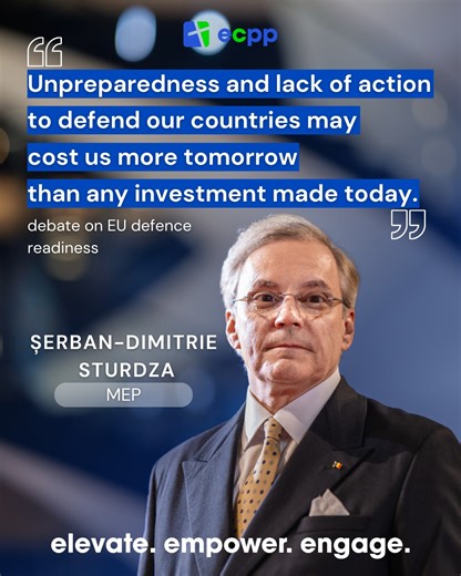 ECPP.eu on Instagram: "🗣 “Peace does not mean weakness. It means being prepared.” ECPP MEP @serban.dimitrie.sturdza calls on Europe to take responsibility for its own security. Europe must strengthen its defence while safeguarding the wellbeing of its citizens. A strong Europe is one that protects, produces, and provides for its people. #ECPP #șerbandimitriesturdza #EuropeanParliament #EuropeanUnion #defence #romania"