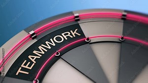 Building teamwork as symbol cooperation, collaboration word on wheel of fortune 4K UHD video animation