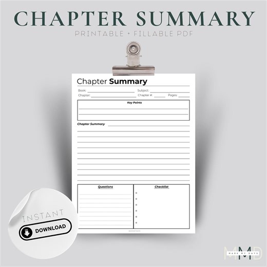 Printable Chapter Summary Template, Textbook Review, Book Revision, Student Reading, College - Etsy