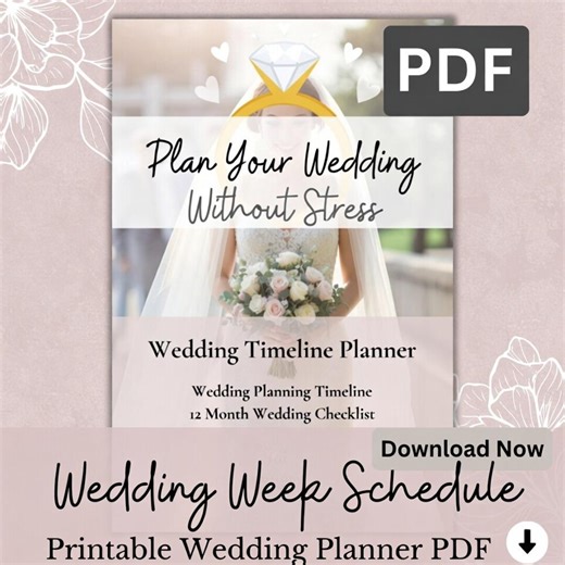 Wedding Timeline Planner | Wedding Planning Timeline | 12 Month Wedding Checklist | Wedding Week Schedule | Printable Wedding Planner PDF
